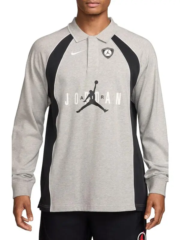 JORDAN Flight Long-sleeve Cotton Polo - Grey Heather/black/black