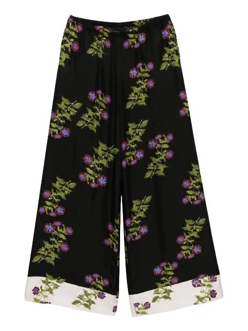 Cynthia Rowley Floral Silk Wide Leg Pants - Black Floral