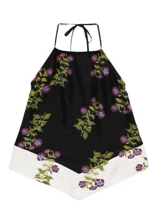 Cynthia Rowley Silk Halter Top - Black Floral