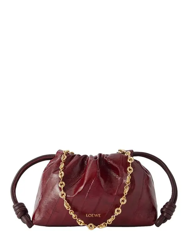 Loewe Flamenco Mini Crinkled-eel Clutch - Burgundy