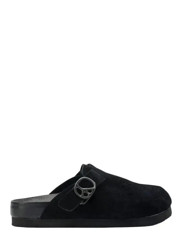 Needles Buckle Perforated Mules - Black