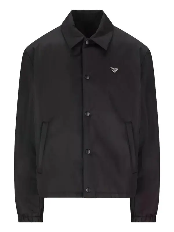 Prada Button-fastening Jacket With Logo Plaque - Black