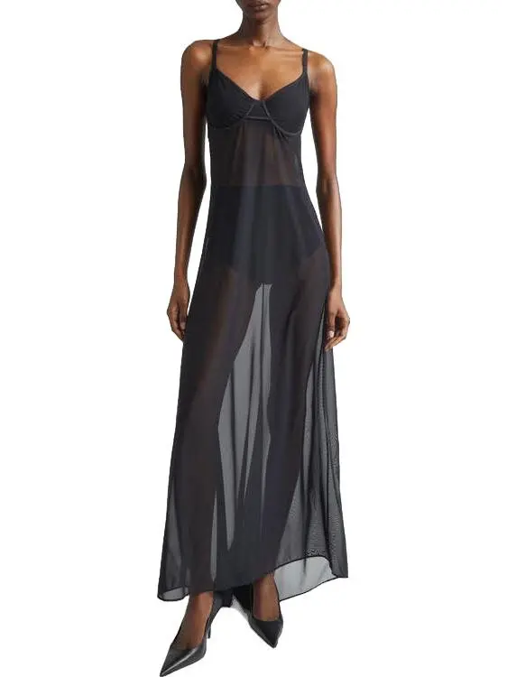 Balenciaga Naked Sheer Stretch Technical Tulle Dress - 1000 Black