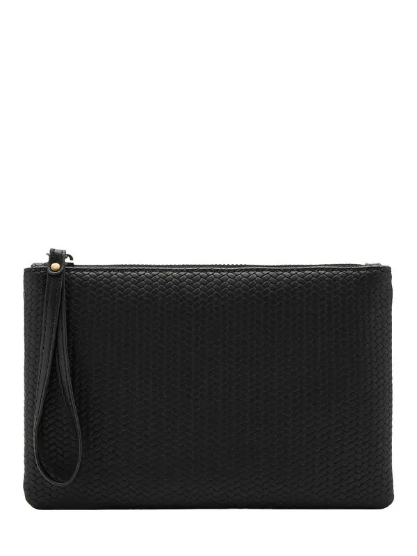 Mango Braided Faux Leather Wristlet - Black