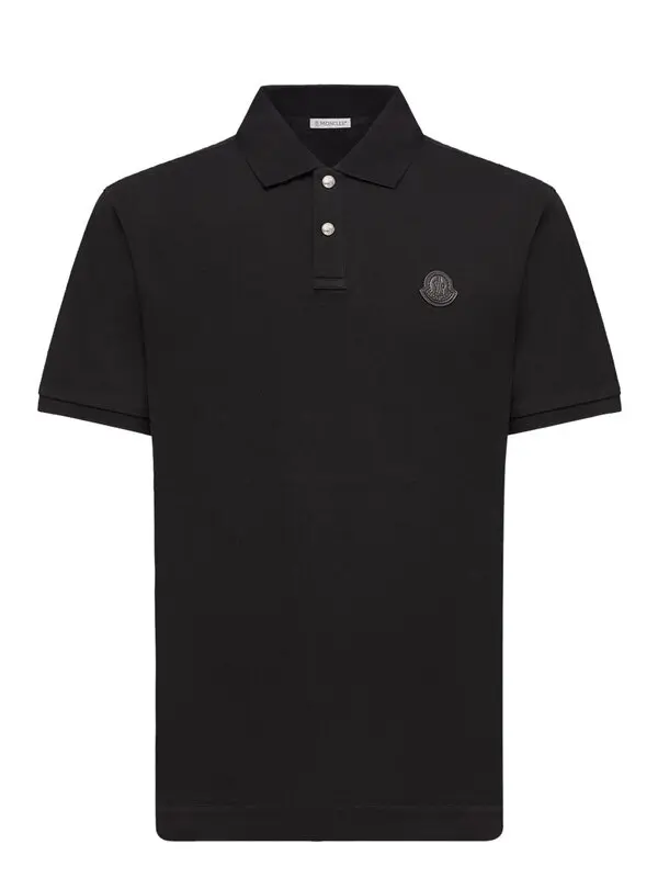 Moncler Logo Patch Cotton Piquet Polo Shirt - Black
