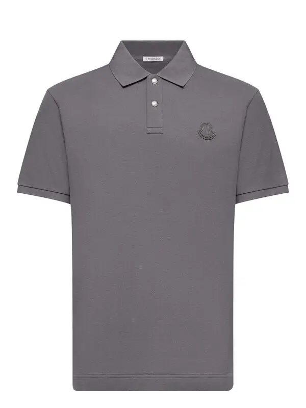 Moncler Logo Patch Cotton Piquet Polo Shirt - Grey