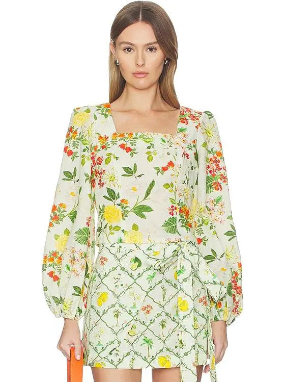 Verandah Square Neck Crop Blouse - Ivory Mixed Floral