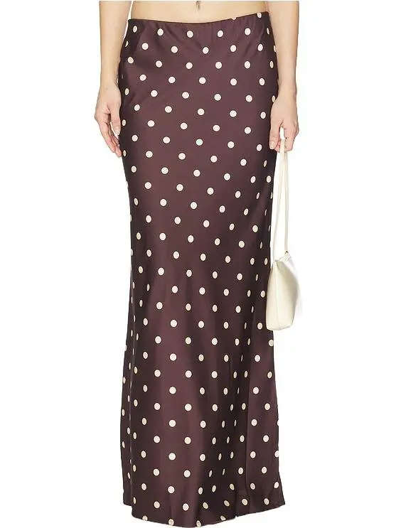 RUNAWAY THE LABEL Blaine Maxi Skirt - Chocolate & Lemon Polka Dot