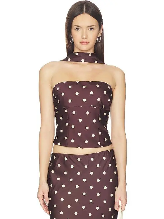 RUNAWAY THE LABEL Blaine Top - Chocolate & Lemon Polka Dot