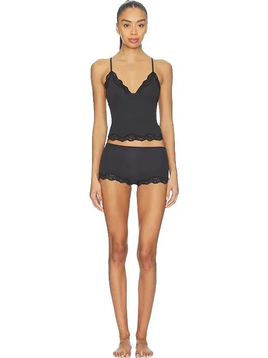 SKIMS Fits Everybody Lace Cami And Boyshort Set - Onyx