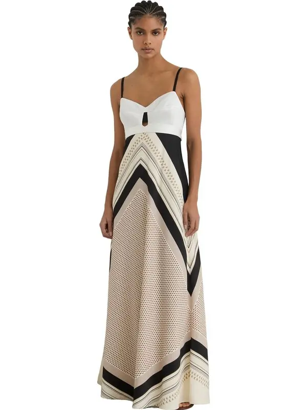 REISS Myra Petite Scarf-print Tie-back Maxi Dress - Ivory/black