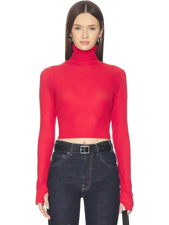 Michael Lauren Cormac Turtleneck Crop Top - Red