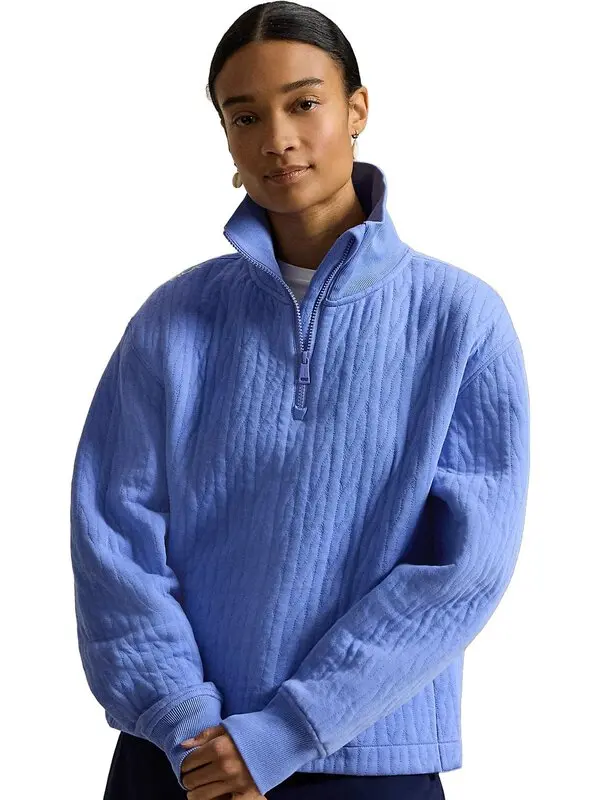 Ralph Lauren Cable-quilted Quarter-zip Pullover - Blue Mist