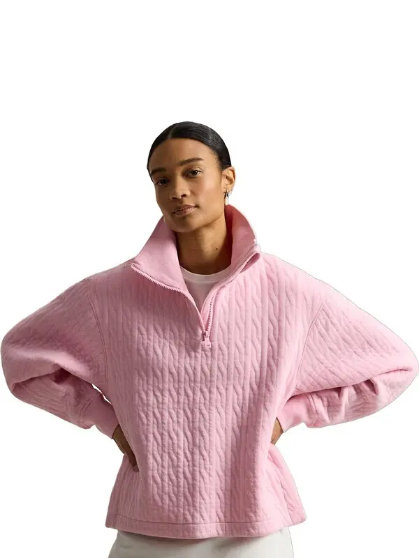 Ralph Lauren Cable-quilted Quarter-zip Pullover - Light Pink