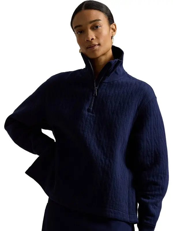Ralph Lauren Cotton-blend Cable-quilted Quarter-zip Pullover - Refined Navy
