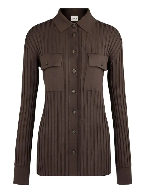 TOD'S Silk Button-up Sweater - Brown