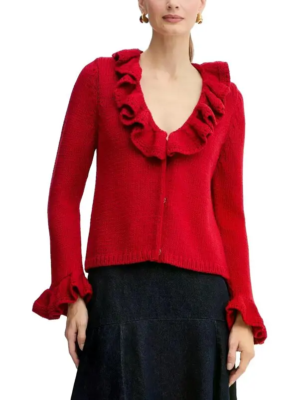 Luisa Spagnoli Ruffled Cardigan - Red