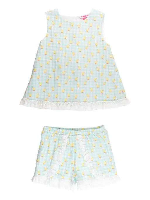 RUFFLEBUTTS Cotton Gauze Swing Top And Short Set - Chirping Chicks Gingham