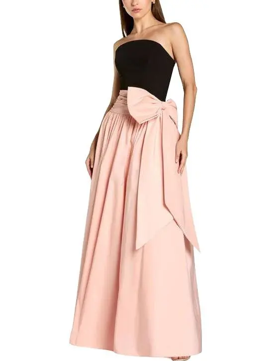 Mac Duggal Crepe And Faille Strapless Gown With Bow - Black Blush