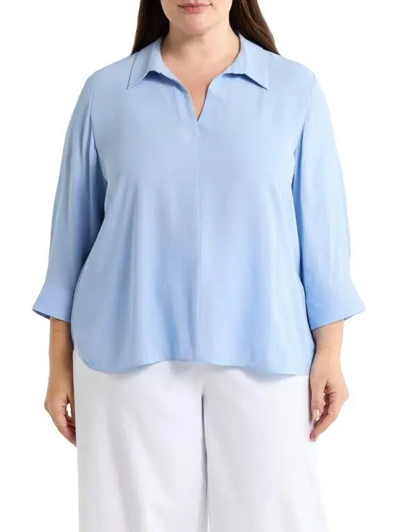 Eileen Fisher Split Neck Silk Top - Skylight