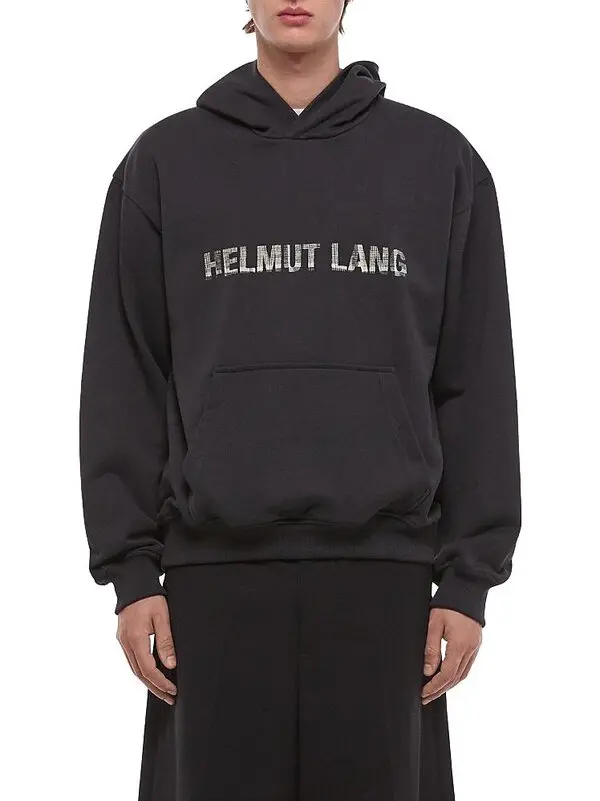 Helmut Lang Plaid Check Logo Hoodie - Vintage Black