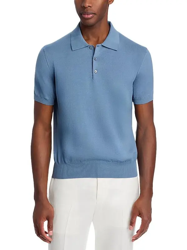 Canali Egyptian Cotton Knit Polo Shirt - Light Blue