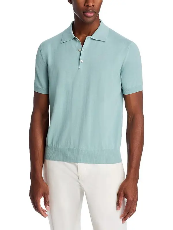 Canali Egyptian Cotton Knit Polo Shirt - Light Seafoam