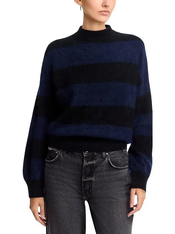Majestic Filatures Wool & Cashmere Striped Sweater - Noir/marine