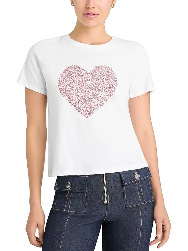 Cinq À Sept Rhinestone Doodle Heart Shrunken Tee - White/bisou