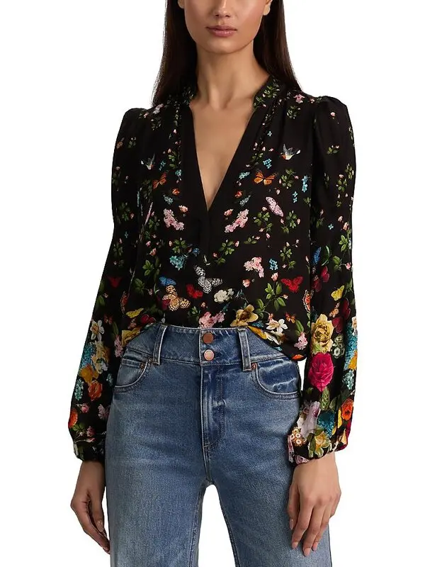 Alice + Olivia Blouson Sleeve Blouse - Solar Strength Black