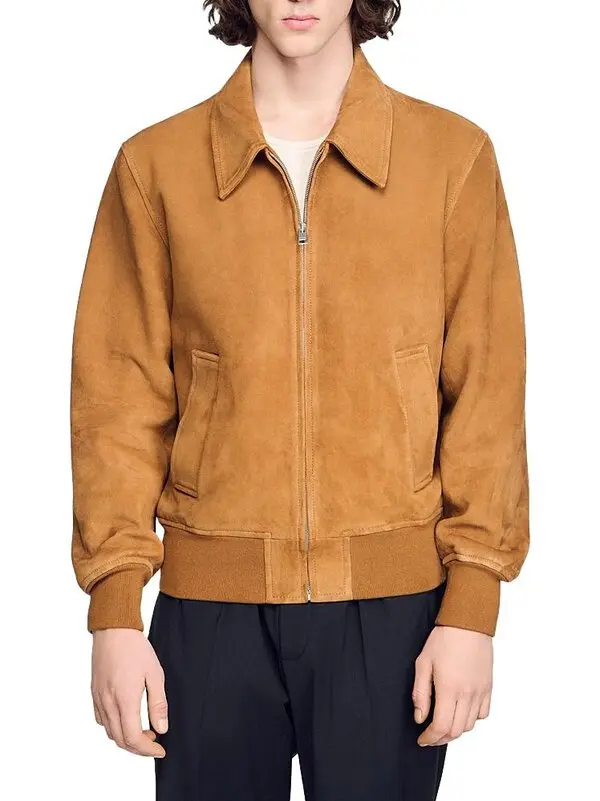 Sandro Thomas Suede Leather Jacket - Cognac