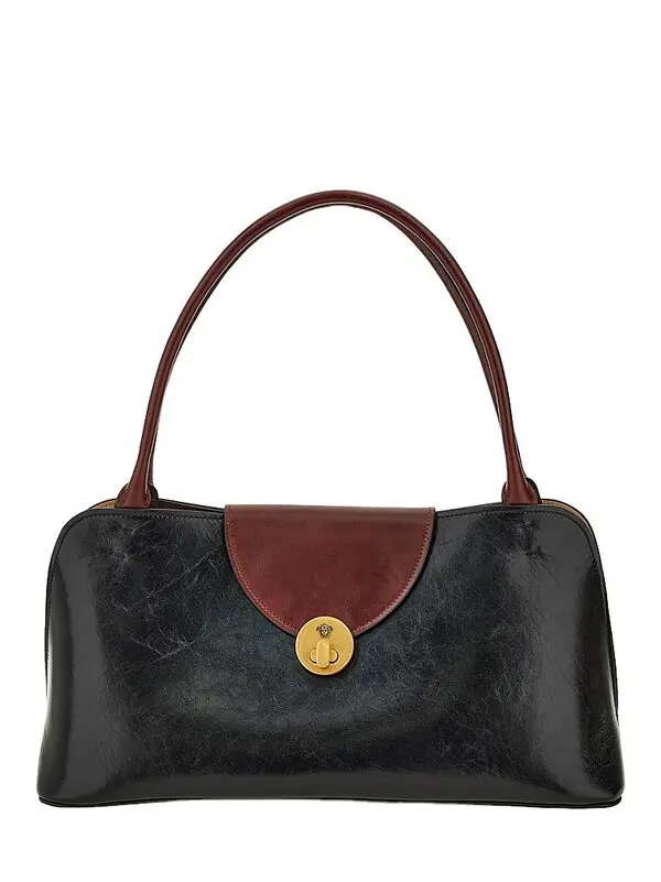 Versace East/west Medium Leather Shoulder Bag - Black/rosewood