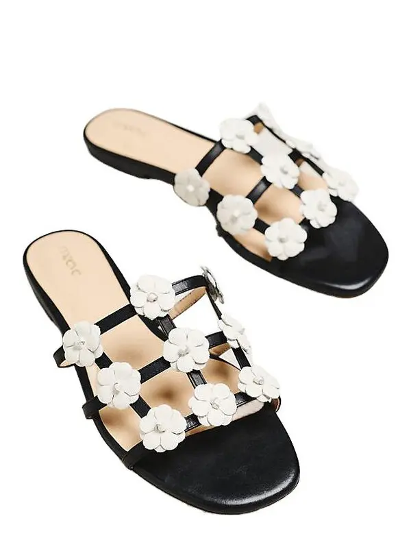 Maeve Flower Cage Slider Sandals - Black