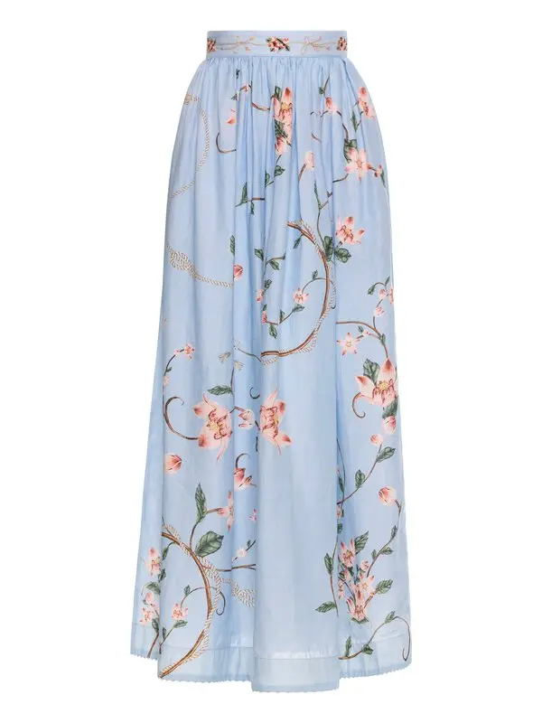 Agua Bendita Printed Linen Maxi Skirt - Blue
