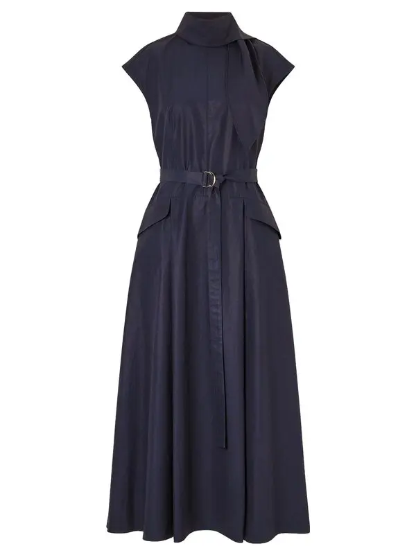 Adam Lippes Akane Belted Tie-detailed Cotton-poplin Maxi Dress - Blue