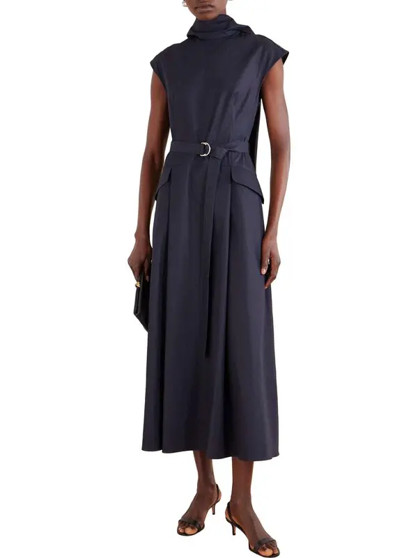 Adam Lippes Akane Belted Tie-detailed Cotton-poplin Maxi Dress - Navy