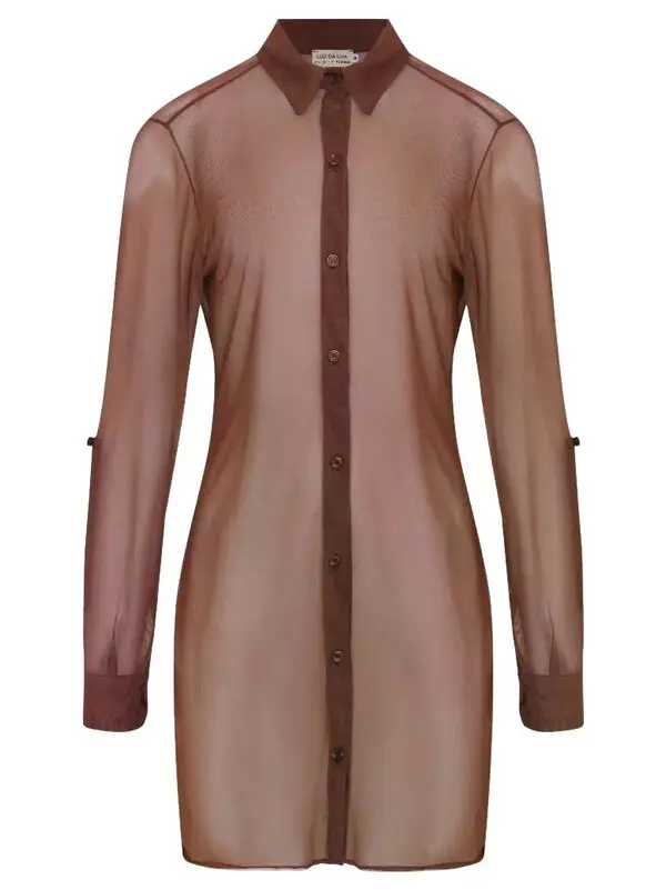 AMIR SLAMA Buttoned Long-sleeve Mini Dress - Brown