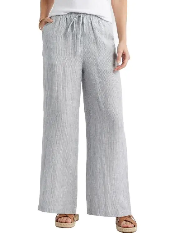 Caslon Easy Wide Leg Linen Pants - Blue Vintage White Leah Stripe