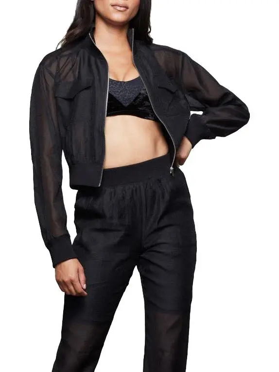 Good American Sheer Crop Bomber Jacket - Black001