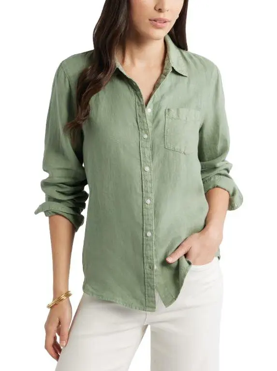 Caslon Casual Linen Button-up Shirt - Green Hedge
