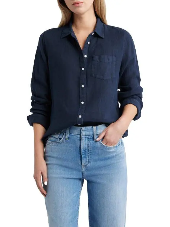 Caslon Casual Linen Button-up Shirt - Navy Still