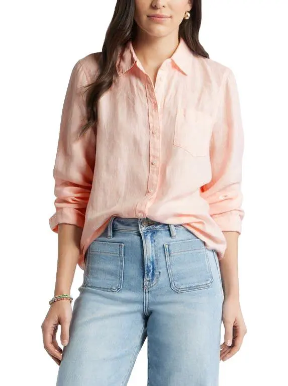 Caslon Casual Linen Button-up Shirt - Pink Fresco