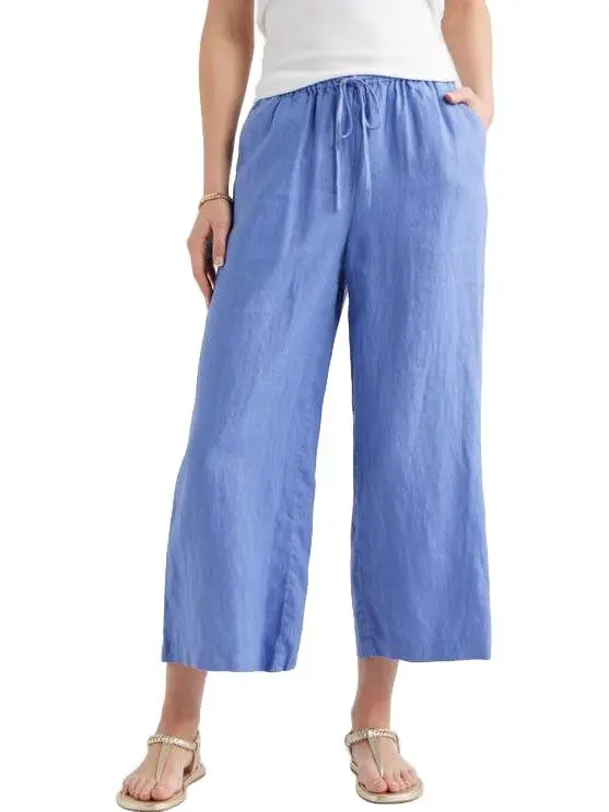 Caslon Wide-leg Linen Crop Pants - Blue Denim