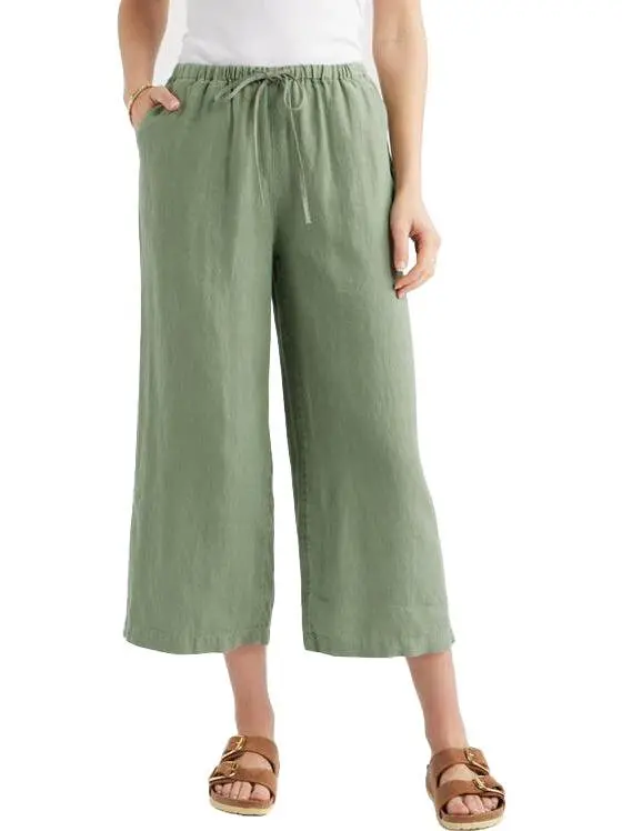 Caslon Wide-leg Linen Crop Pants - Green Hedge