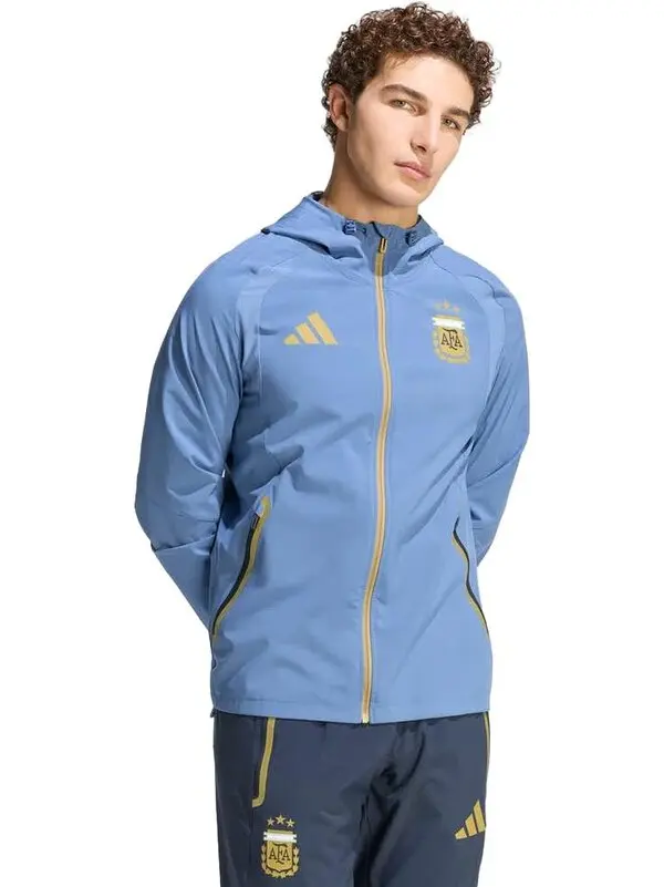 Adidas Argentina National Team Fifa X World Cup Tiro Travel Raglan Full-zip Windbreaker Hoodie - Blue