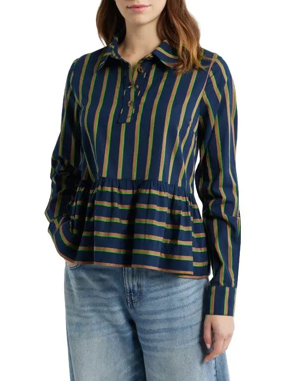 DAMSON MADDER Kinsley Stripe Long Sleeve Shirt - Navy
