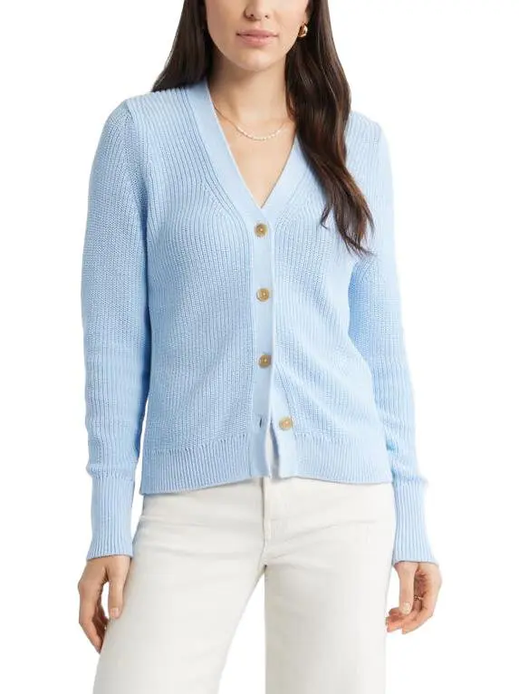 Caslon Shaker Stitch V-neck Pima Cotton Cardigan - Blue Windsurfer