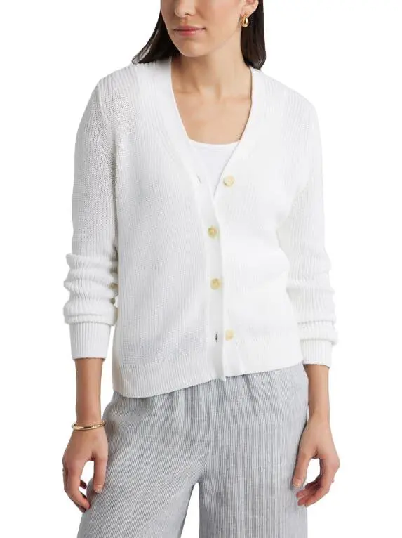 Caslon Shaker Stitch V-neck Pima Cotton Cardigan - White