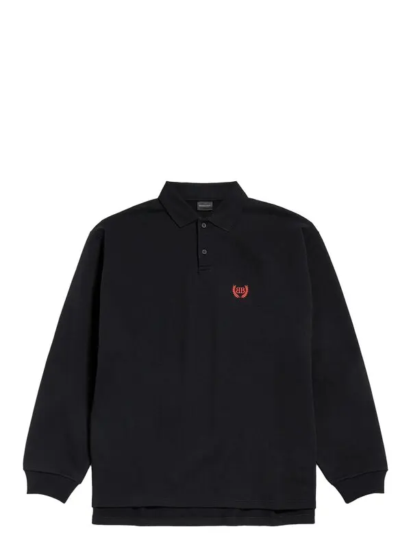 Balenciaga Laurel Classic Long Sleeve Oversized Polo - Black