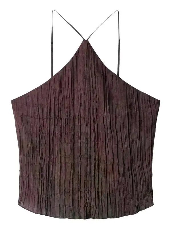 Staud Crinkled Cropped Top - Brown